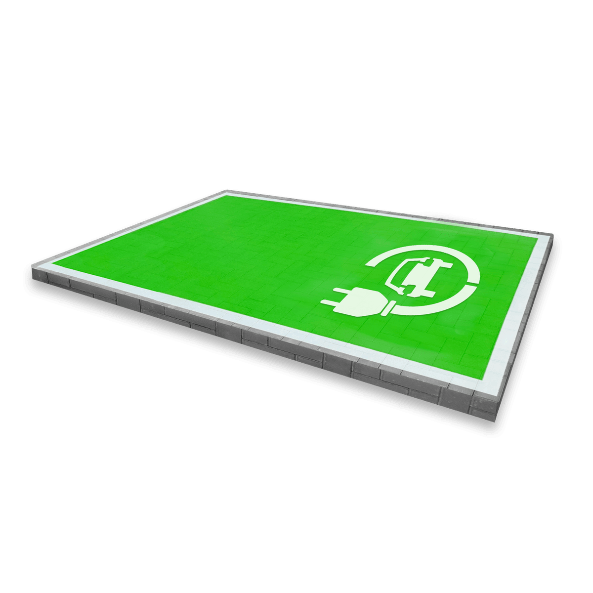 Opvallend groen EV parkeervak – wit autostekker symbool