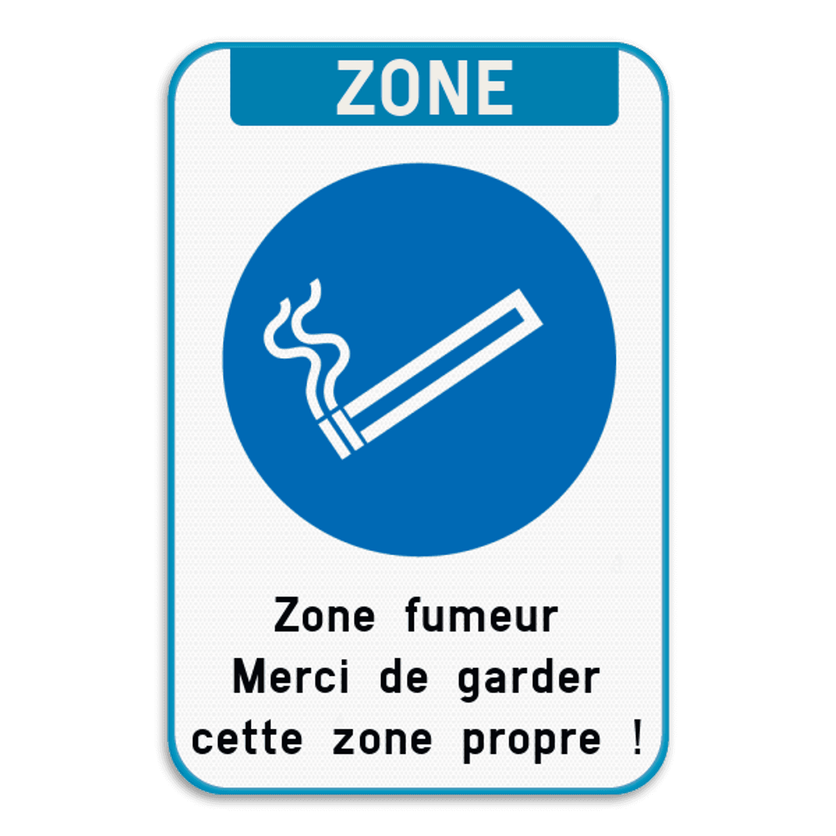 Panneau zone fumeur texte personnalisé