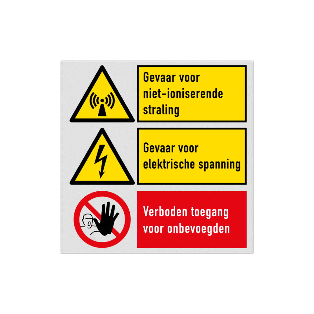 Veiligheidsbord waarschuwing elektrische spanning en straling kopen?