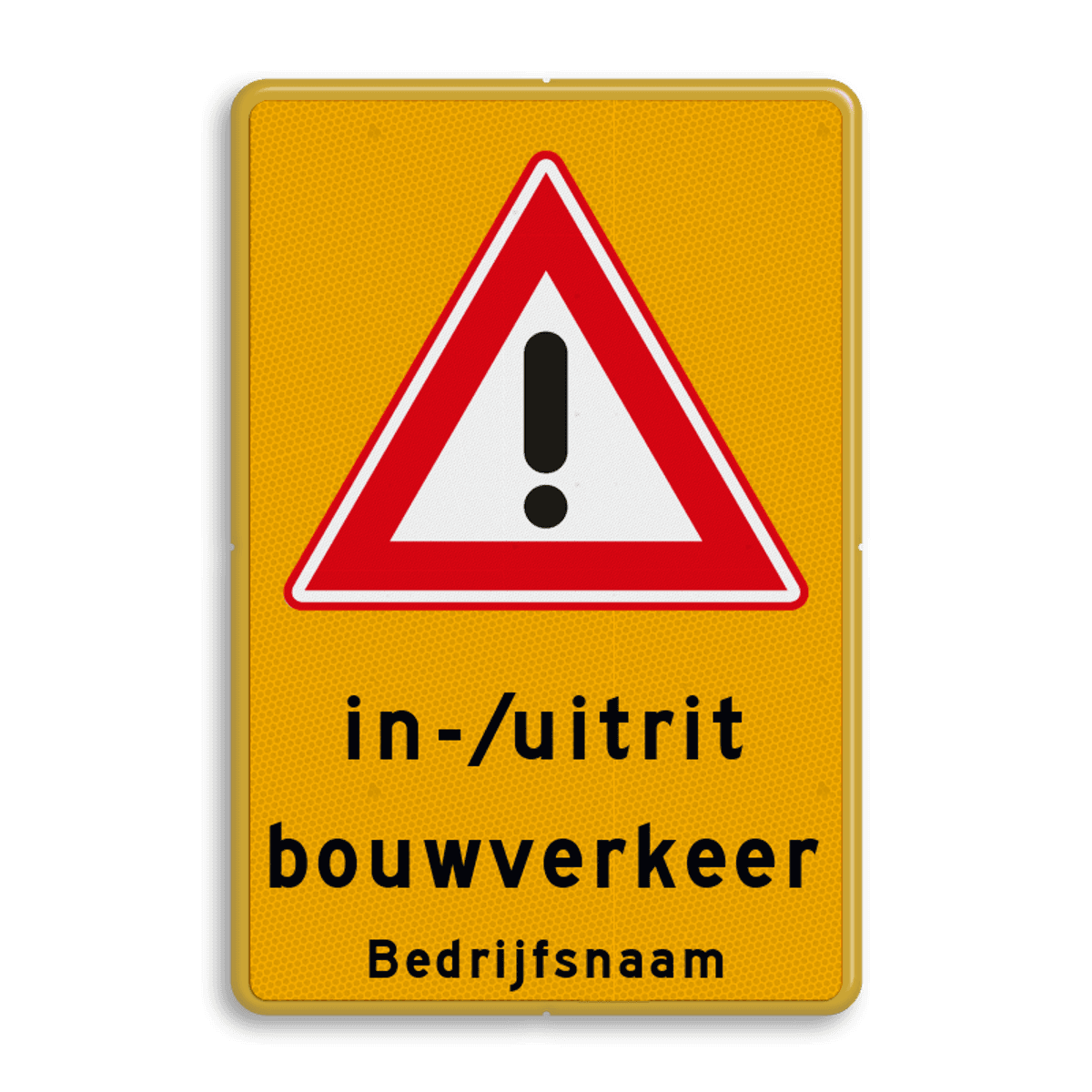 Verkeersbord in/uitrit bouwverkeer met bedrijfsnaam online kopen