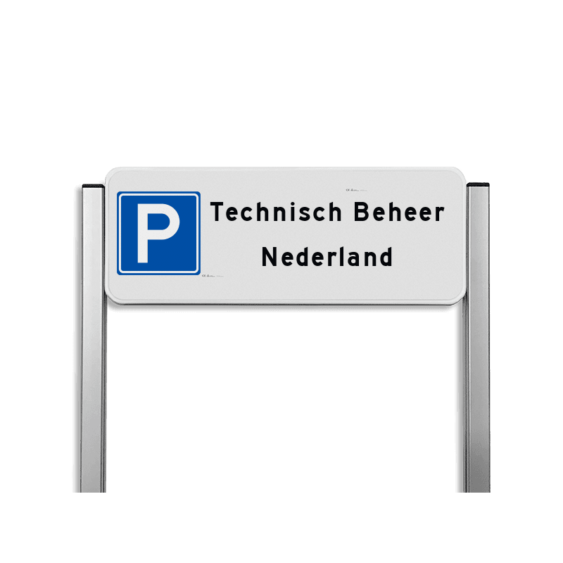 Dubbelzijdig parkeerbord op set palen met bedrijfsnaam kopen? Bestel!