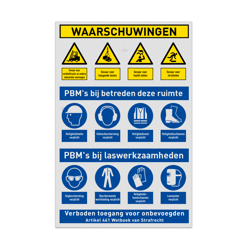 Veiligheidsbord voor betreden ruimte met 12 PBM pictogrammen kopen?
