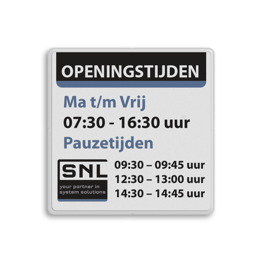 Openingstijden bord met eigen ontwerp of logo | Nu online!