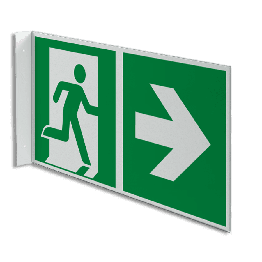 Haaks bordje nooduitgang met pijl naar rechts kopen? Bestel hier!