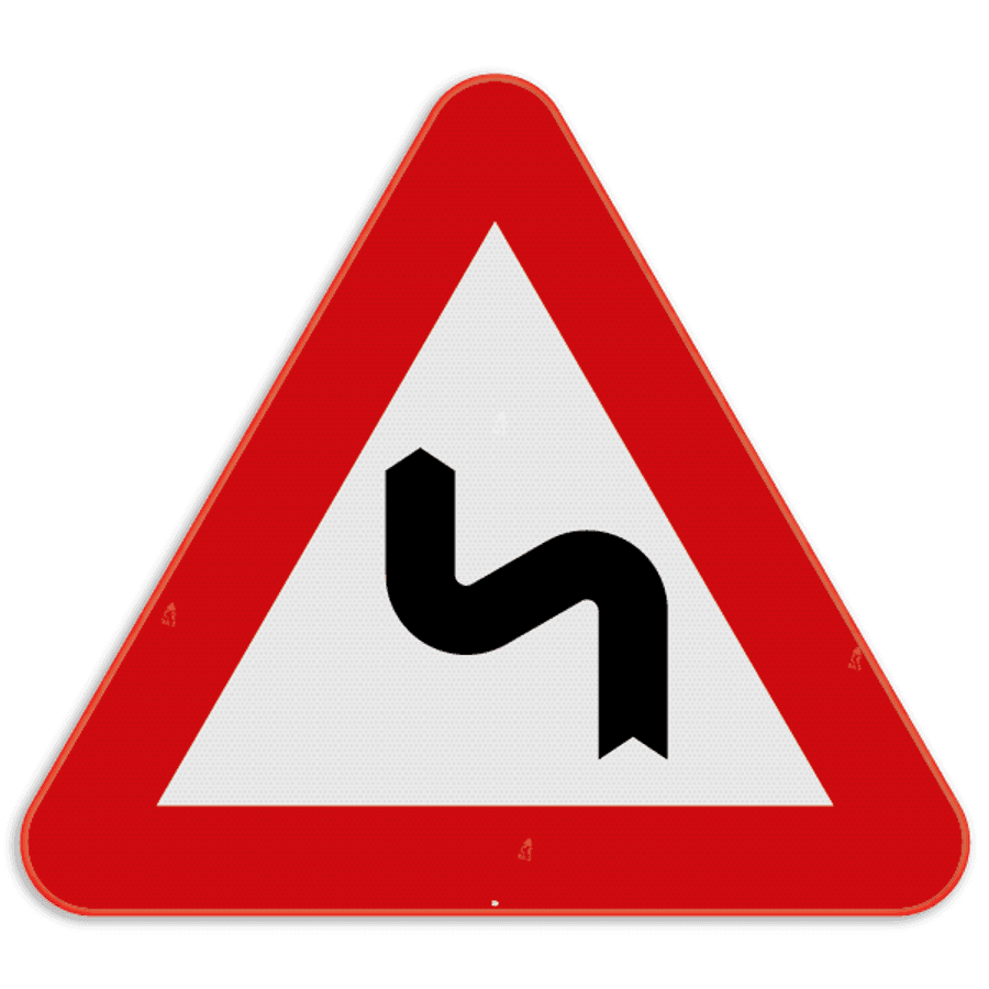Signification Panneau de signalisation A1c - Virage dangereux. Double ...