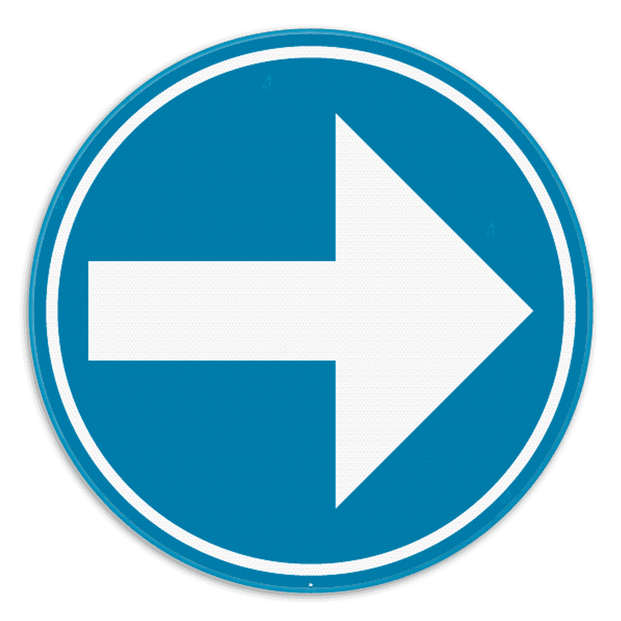 Betekenis Verkeersbord D1b - Verplichting rechts afslaan.