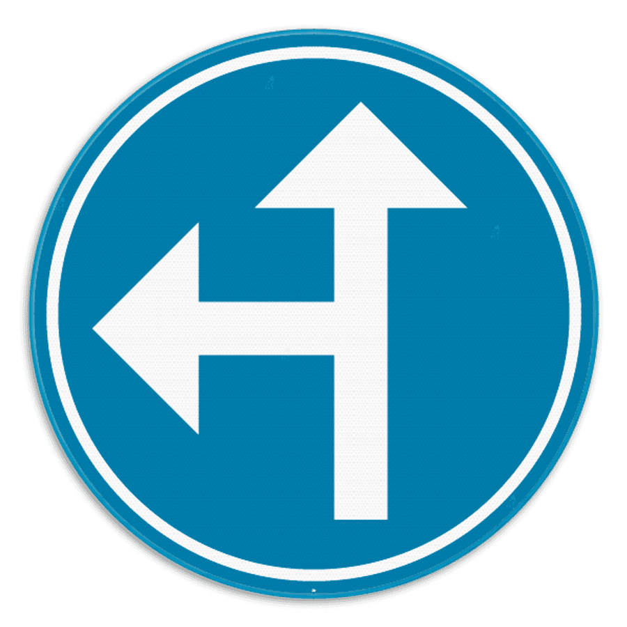 Betekenis Verkeersbord D3a - Verplicht één van de pijlen te volgen.