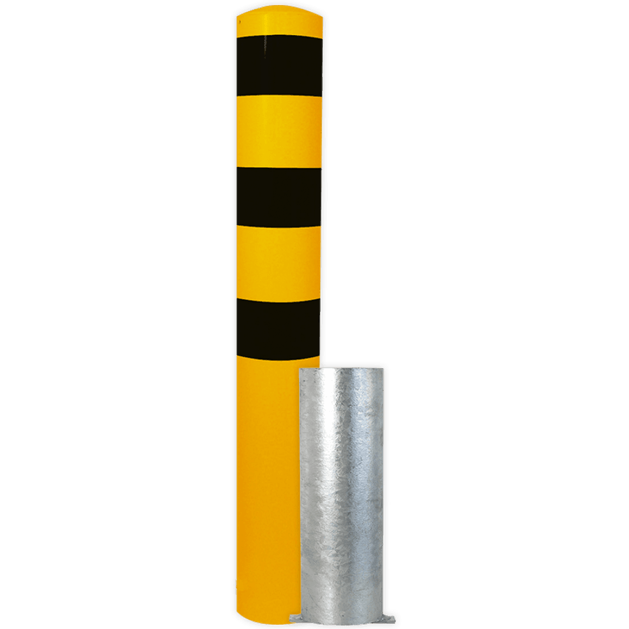 Poteau de protection Ø152x1500mm amovible en jaune/noir ou galvanisé