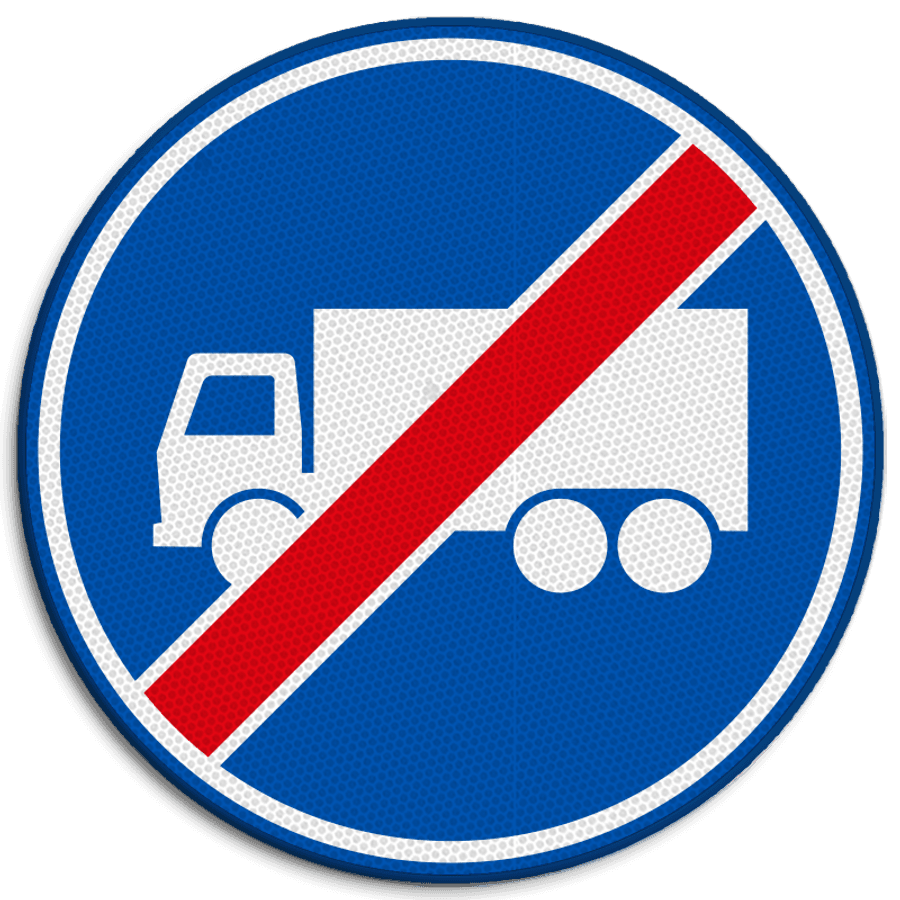 Betekenis Verkeersteken F22 - Einde rijbaan of -strook vrachtauto's