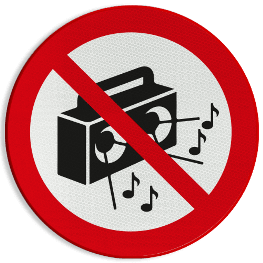 Verkeersbord Radio met harde muziek verboden kopen? | Bestel hier!