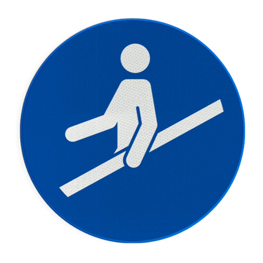 Veiligheidsbord Pictogram Hand aan reling verplicht kopen? Bestel hier!