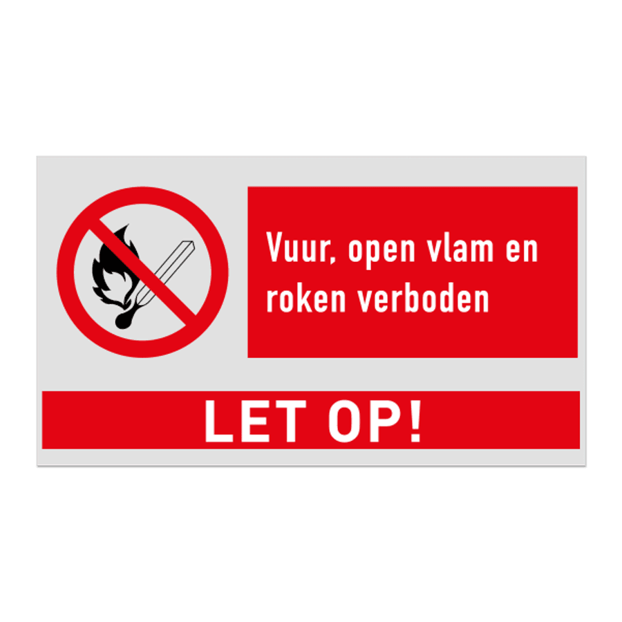 Verbodsbord P003 - Rook en open vuur verbod + vaste tekst