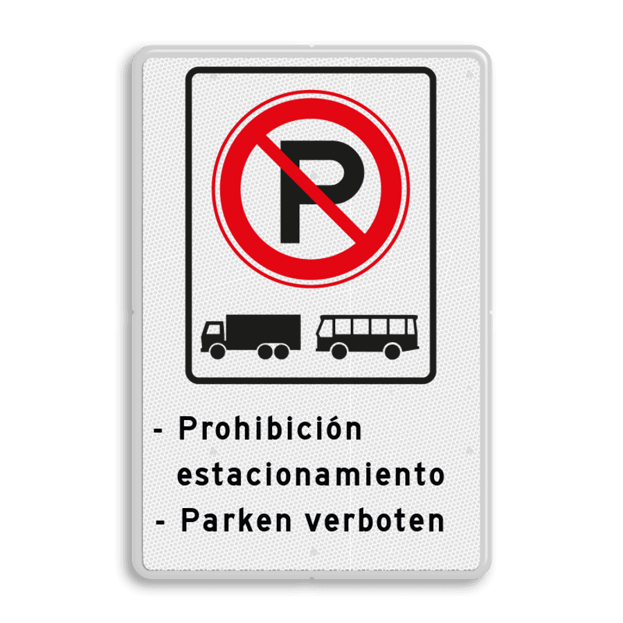 Bord Parkeerverbod voor vrachtwagens en bussen meertalig kopen?