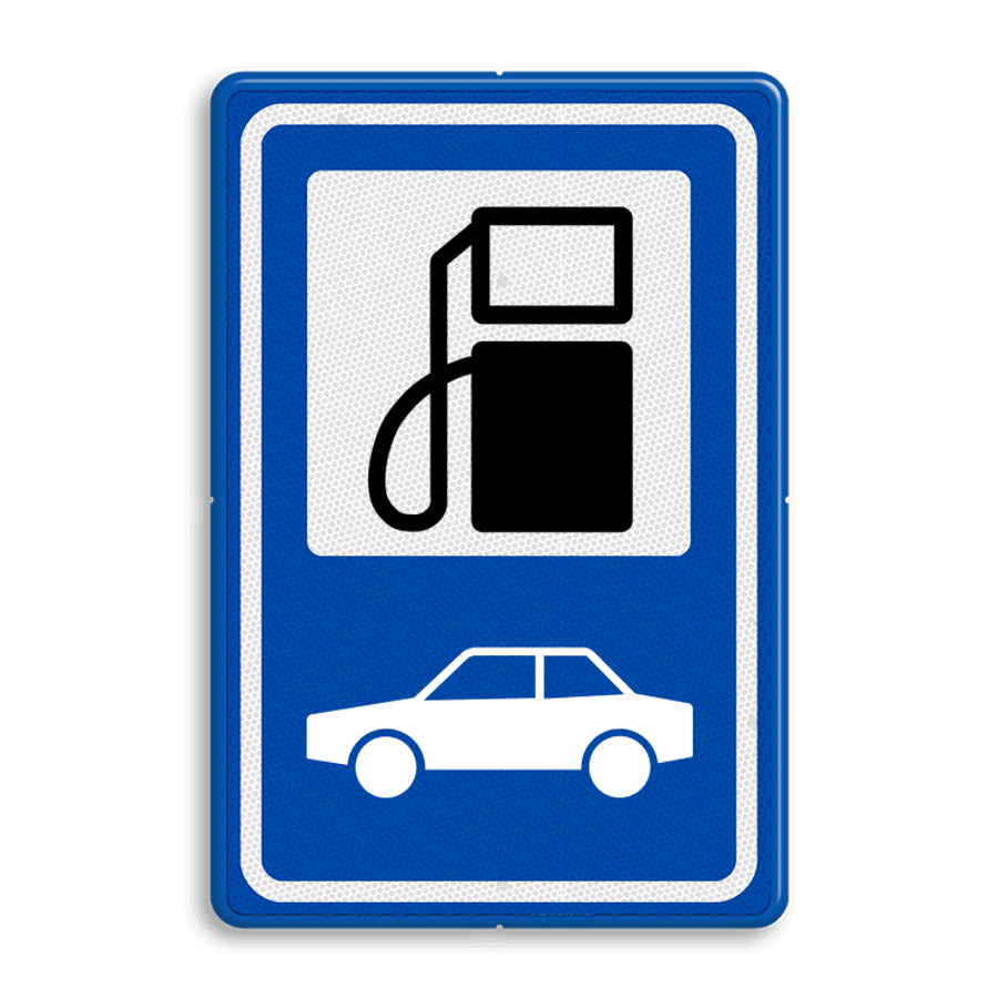Betekenis Verkeersteken BW101_SP18 - Plaats met tankpunt voor auto's