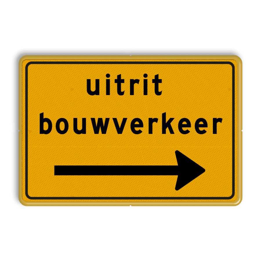 Omleidingsbord uitrit bouwverkeer + pijl | FLUOR + Reflecterend