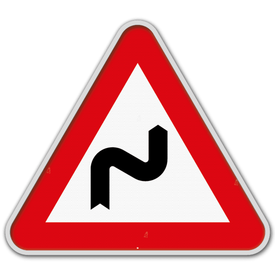 Signification Panneau de signalisation A1d - Virage dangereux. Double virage ou succession de ...