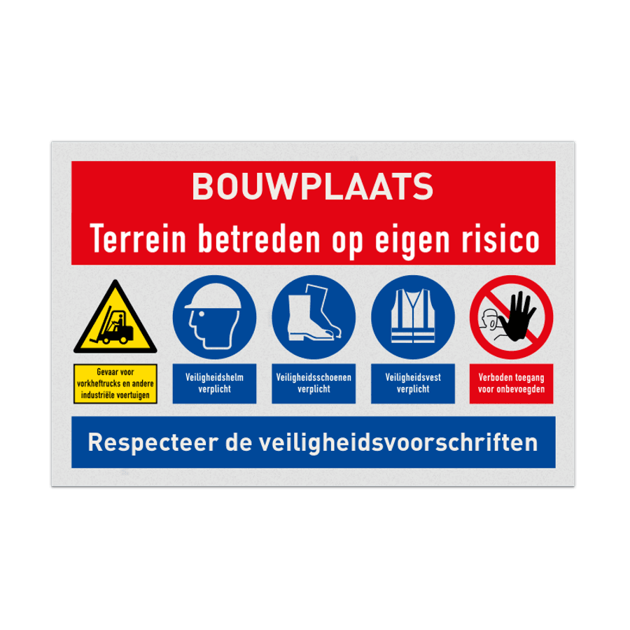 Bouwplaatsbord met diverse PBM veiligheidsinstructies kopen? Bestel!