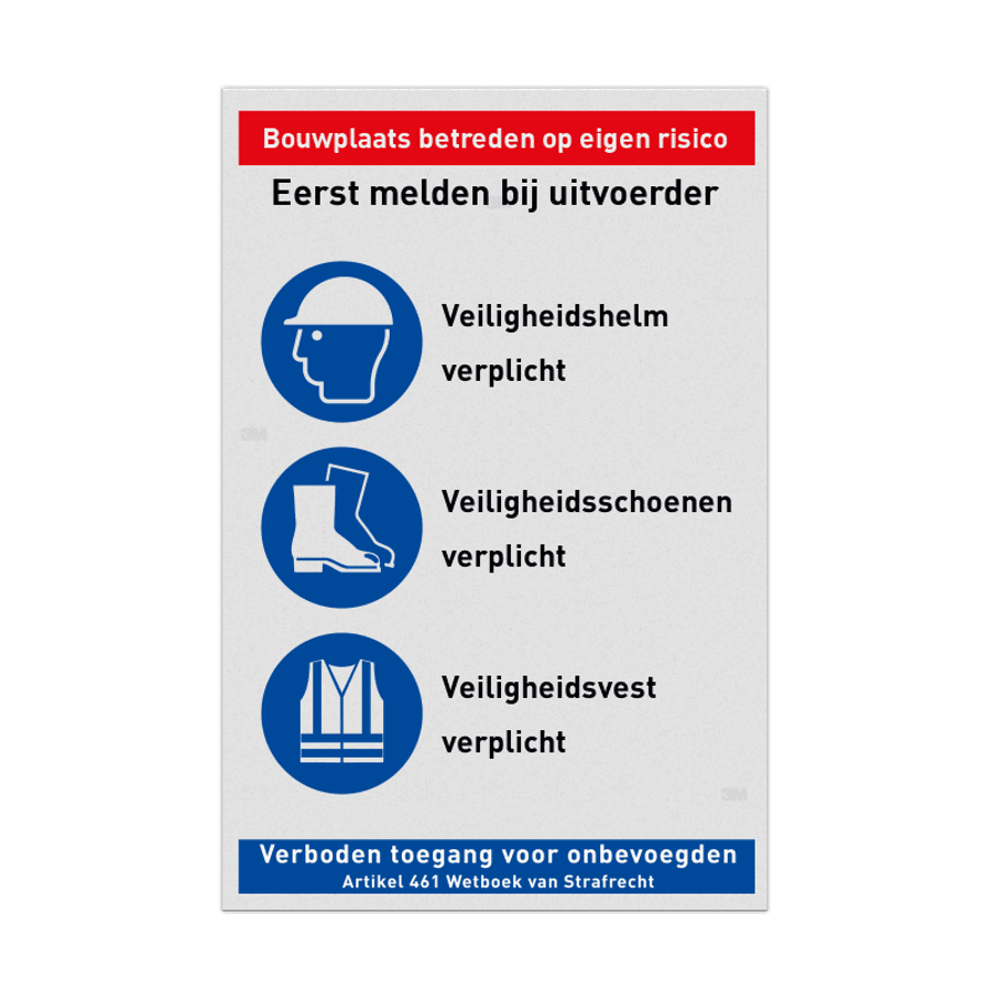 Bouwplaatsbord met PBM veiligheidsinstructies en pictogrammen kopen?