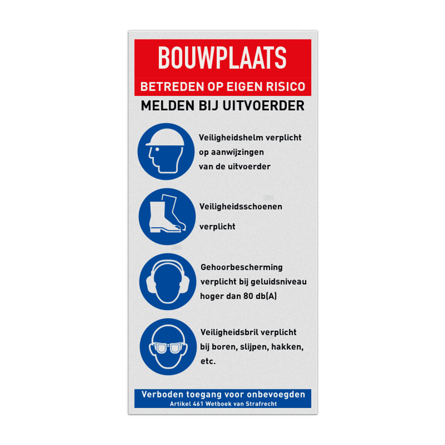 Vlak PBM Bouwplaats bord met 4 veiligheidsinstructies kopen?