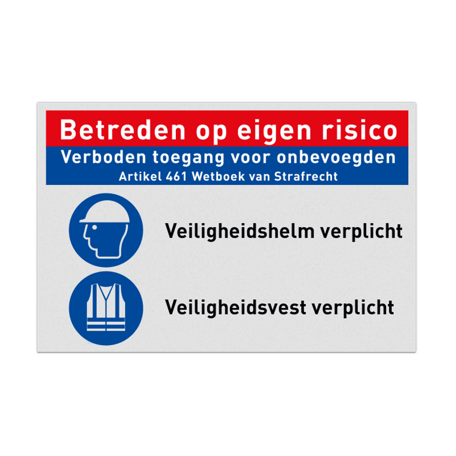 Bouwplaatsbord 2 stuks PBM Veiligheidshelm en vest verplicht kopen?