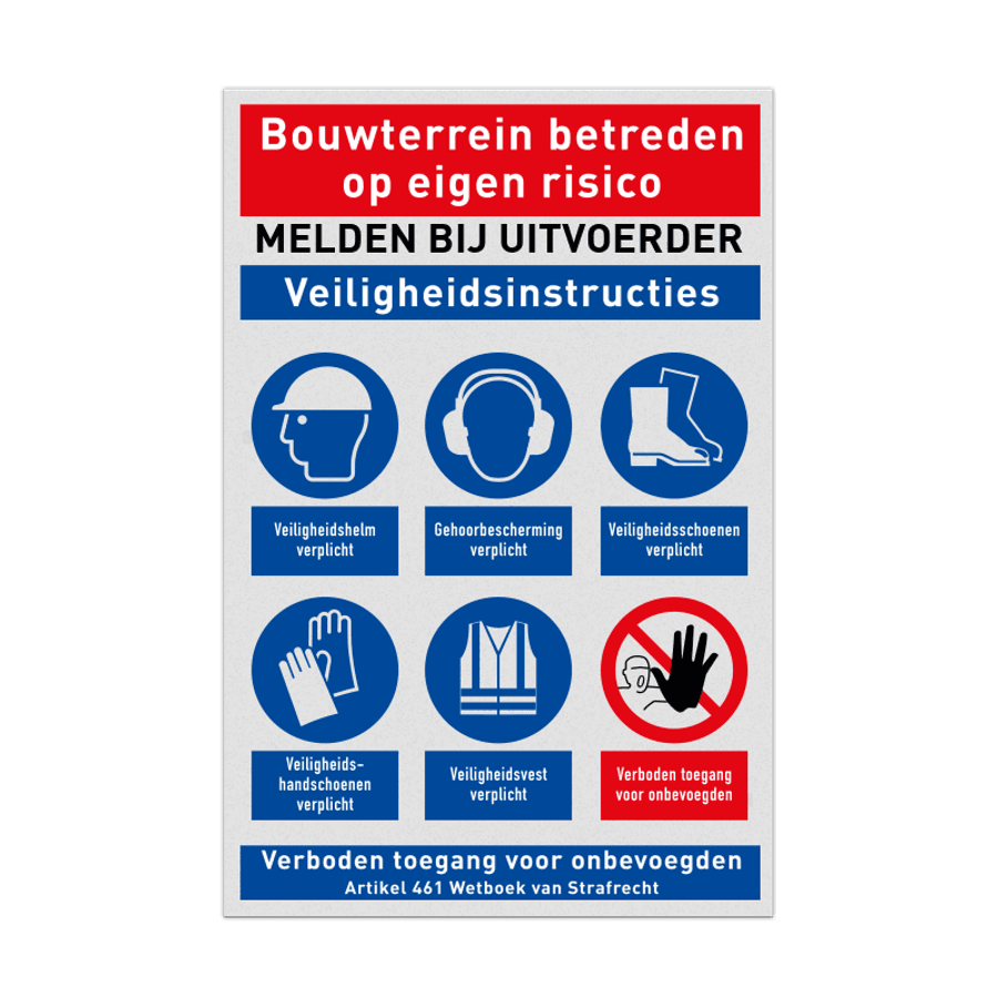 Bouwplaatsbord PBM veiligheidsinstructies en 6 pictogrammen kopen?