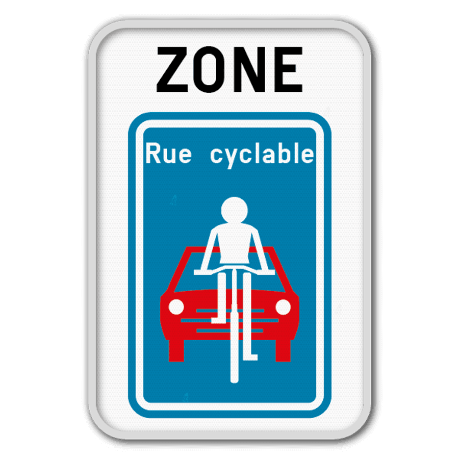 Signification Panneau de signalisation ZONE - F111 - ZONE - Rue cyclable