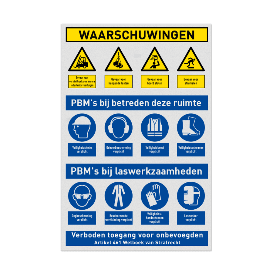 Veiligheidsbord voor betreden ruimte met 12 PBM pictogrammen kopen?
