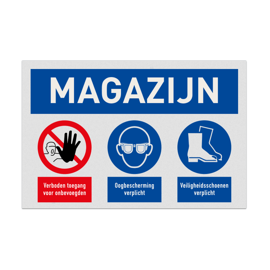Bord magazijn met veiligheidsbril en schoenen verplicht kopen?