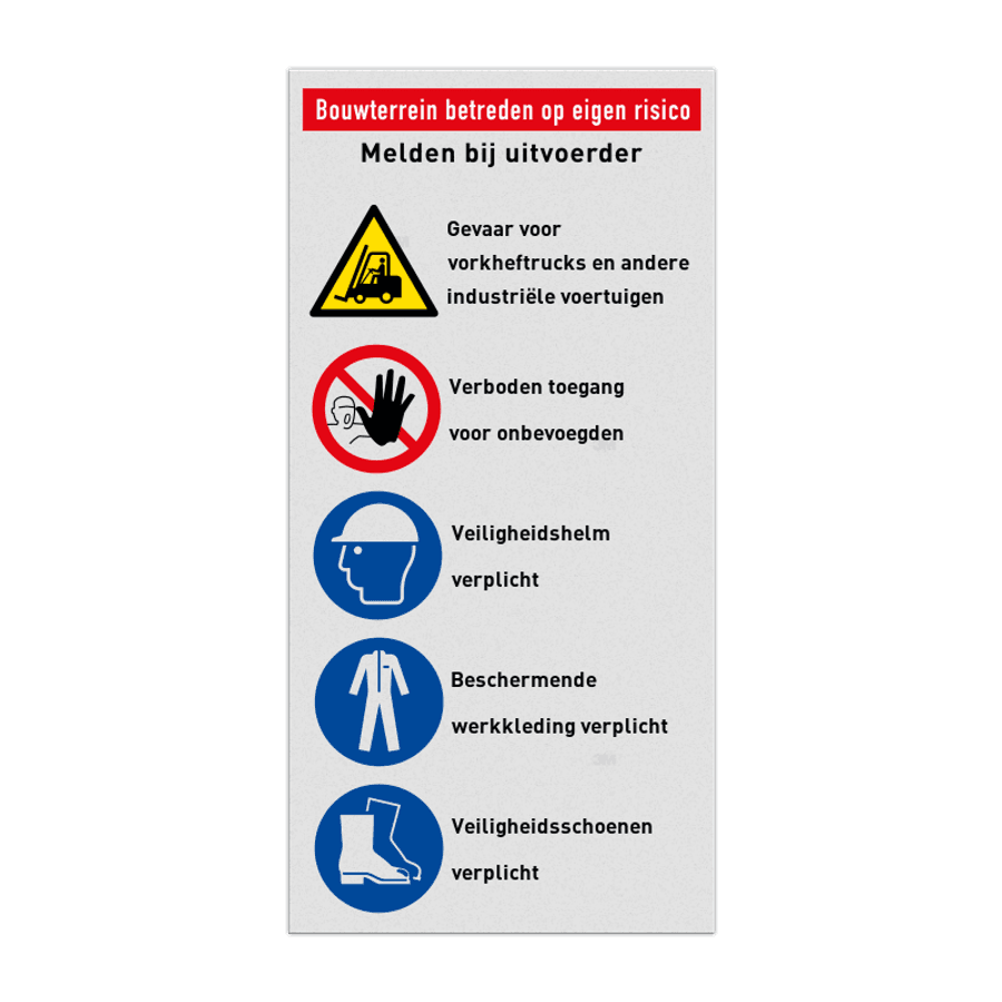 Vlak PBM Bouwplaats bord met 5 veiligheidsinstructies kopen?