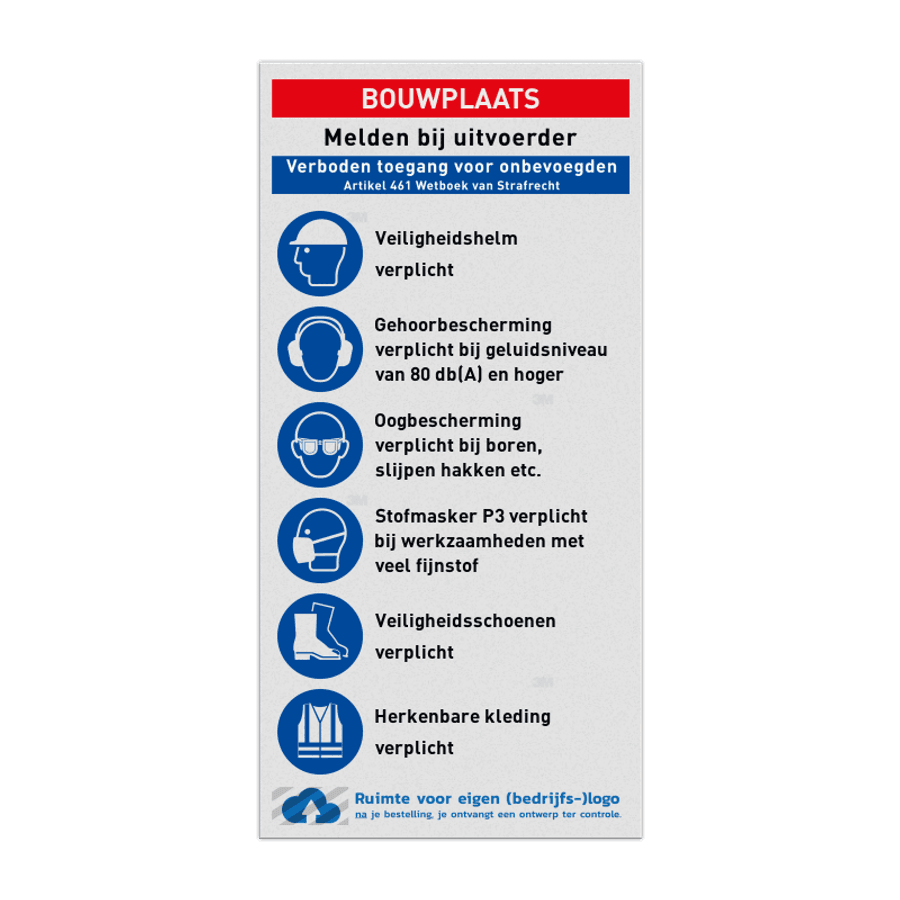 Vlak PBM Bouwplaats bord met 6 veiligheidsinstructies kopen?