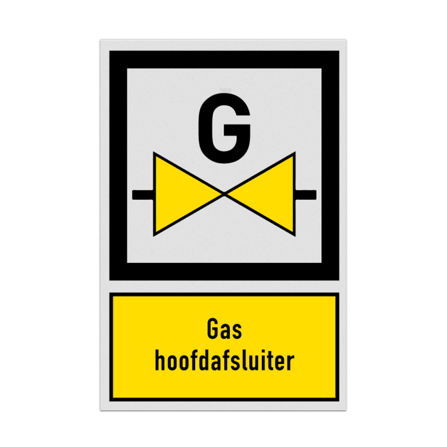 Vlak bord pictogram Gas hoofdafsluiter met tekst kopen? Bestel!