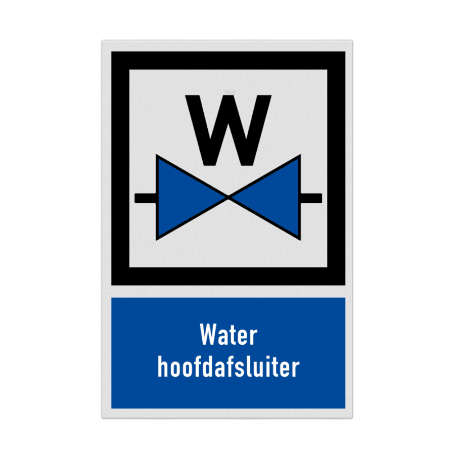 Vlak bord pictogram Water hoofdafsluiter met tekst kopen? Bestel!