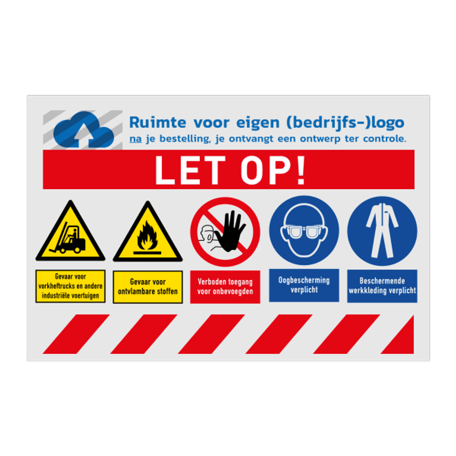 bord voor magazijn met 5 pictogrammen + banners en logo kopen?