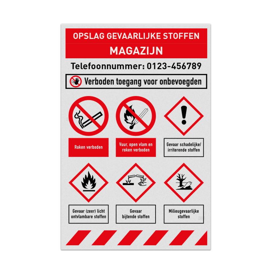 Vlak bord voor OPSLAG GEVAARLIJKE STOFFEN met 6 picto's kopen? Bestel