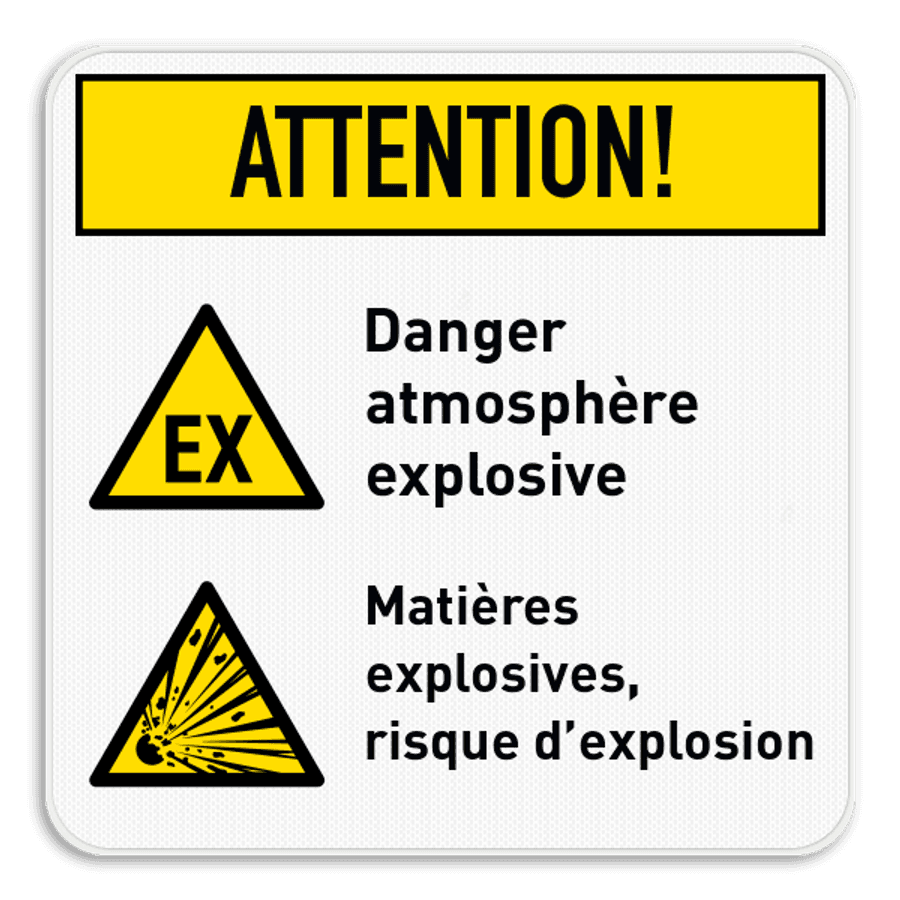 Panneau d'avertissement | Bannière avec 2 pictogrammes + explication