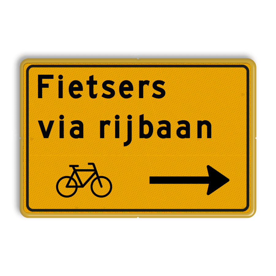 Verkeersbord omleiding fietsers via rijbaan reflecterend