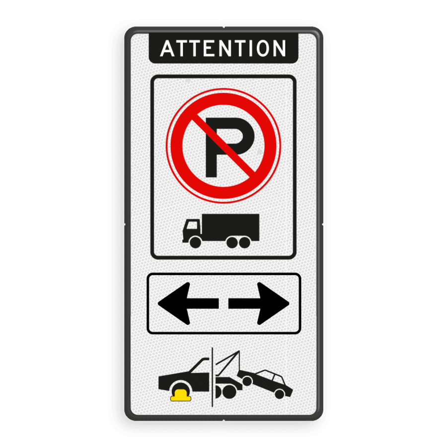 Verkeersbord verboden parkeren vrachtwagens + pijlen - reflecterend