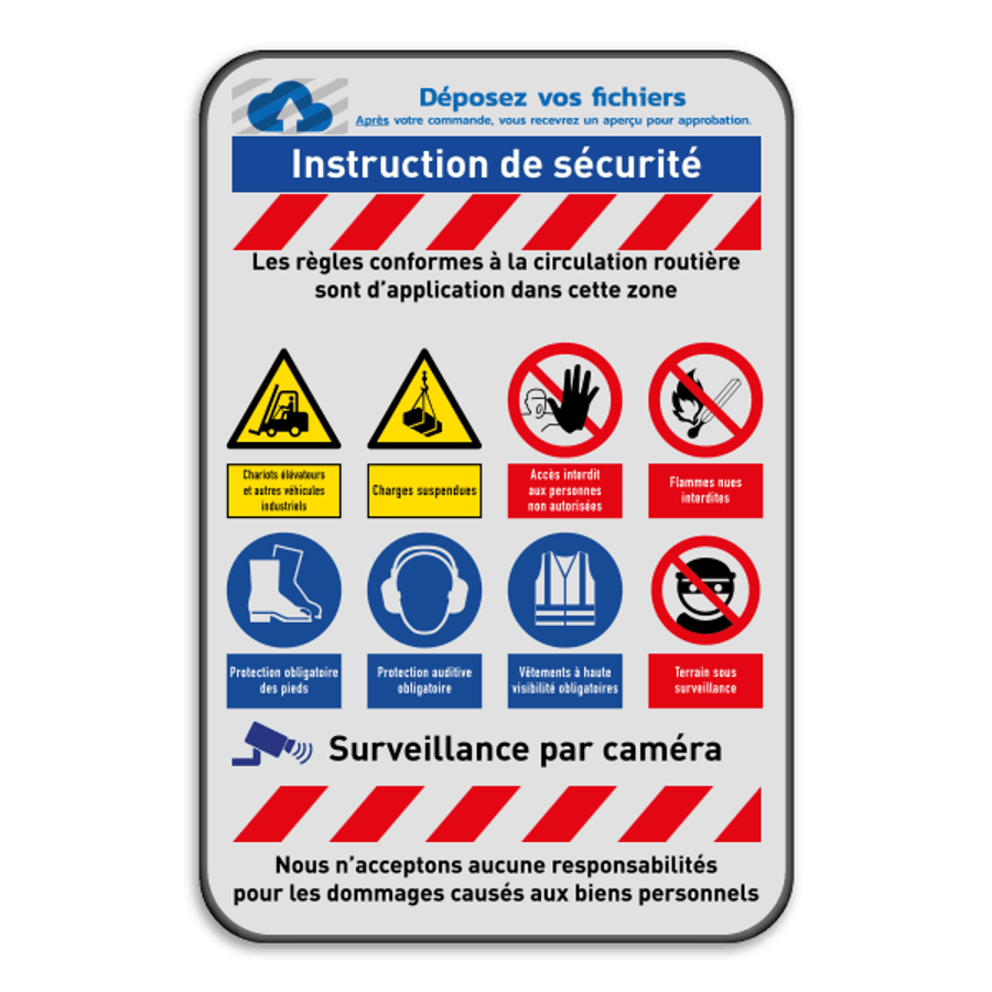 Panneau de sécurité | 8 pictogrammes + logo et bannière