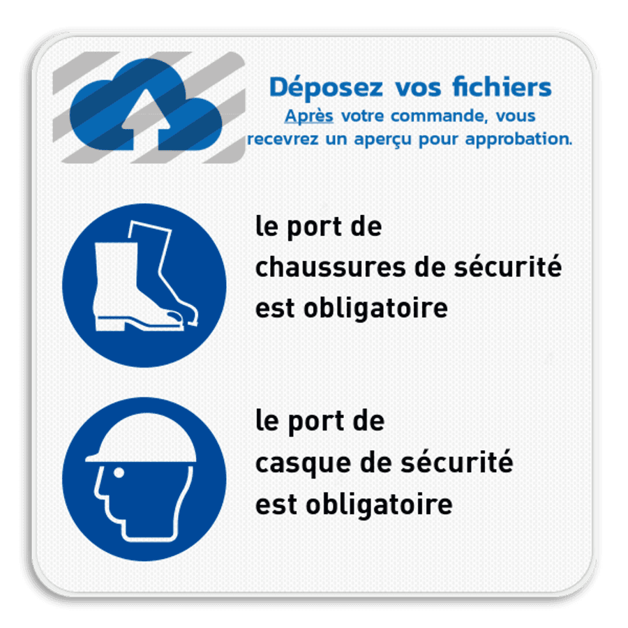 Panneau de sécurité avec logo + 2 pictogrammes avec texte
