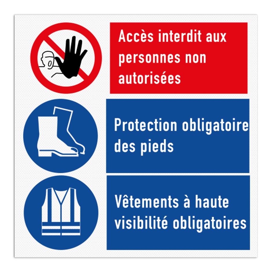 Besoin d'un panneau de sécurité avec 3 pictogrammes