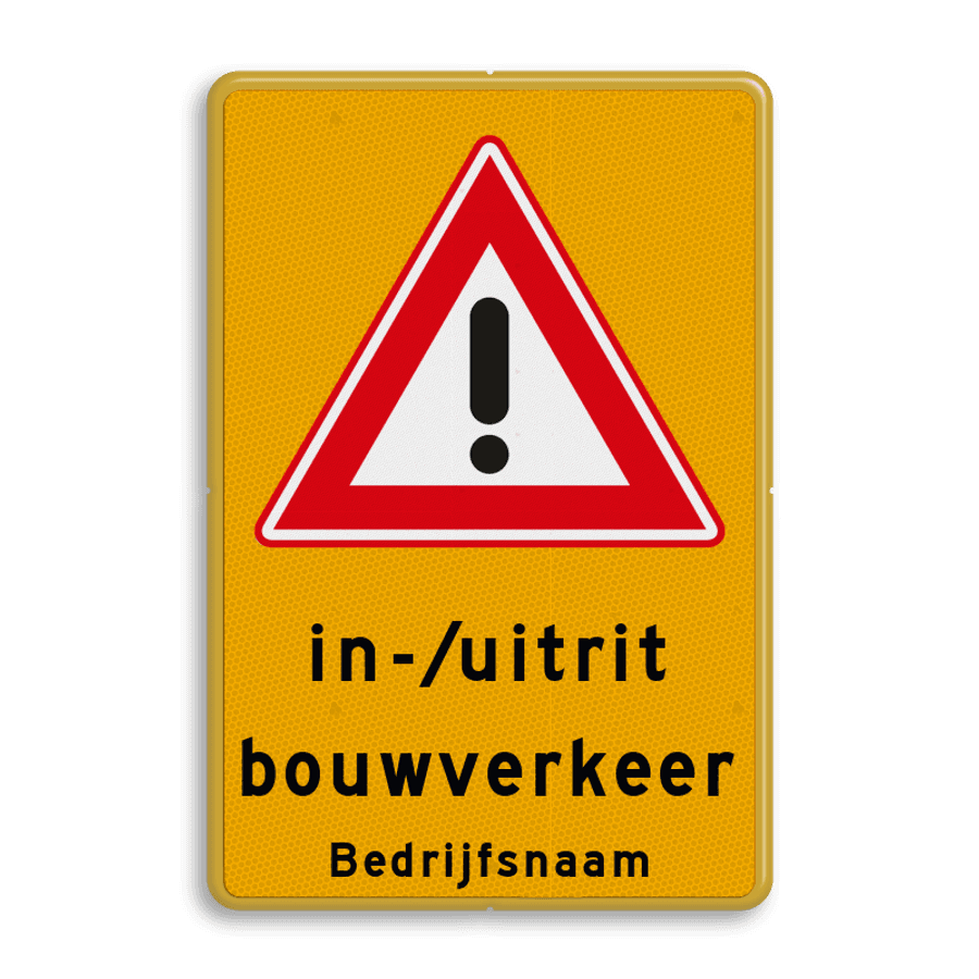 Verkeersbord in/uitrit bouwverkeer met bedrijfsnaam online kopen