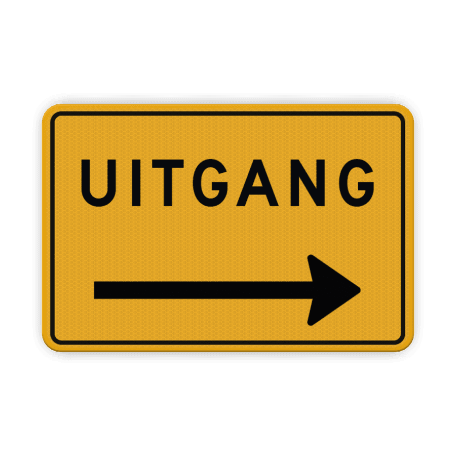 Verkeersbord uitgang met pijl reflecterend kopen | Afzetmaterialen.nl