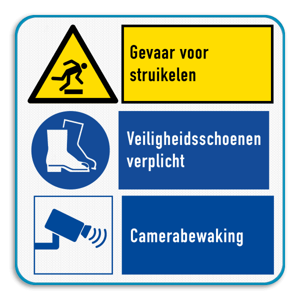 Panneau de sécurité avec 3 pictogrammes et instructions