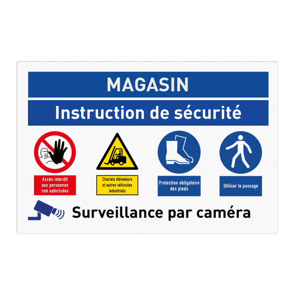 Panneau de sécurité avec pictogramme et surveillance par caméra